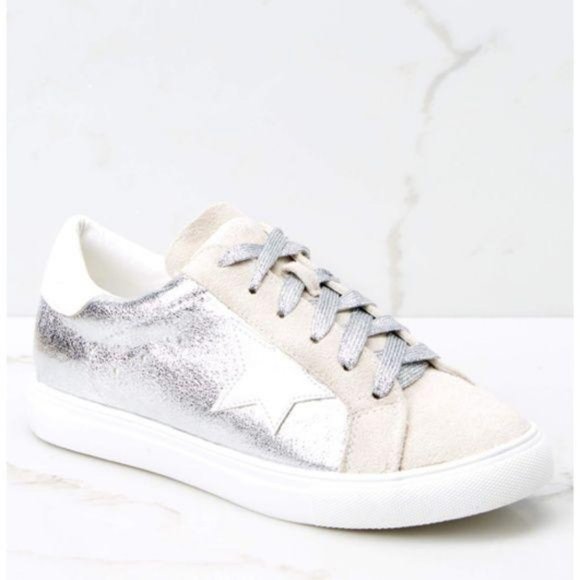 Shoes | Metallic Silver Low Top Star Sneakers | Poshmark